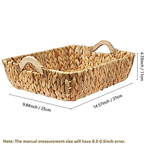 VILSSOVY 2 Packs Wicker Basket, Hyacinth Wicker Storage Baskets for Shelves, Woven Baskets for Storage, with Handle for Pantry, Bedroom, Laundry(14.57"x9.84"x4.33")