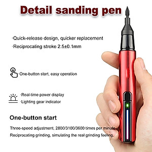 Reciprocating Electric Sanding Pen, 3-Speed Adjustable Detail Sanding Pen with Anti-Cut Finger Cover, USB Quick Charging Pen Sander for Tight Spaces Crafts