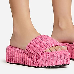 AmoreParis Pink Flatform Sandals for Women Towel Fabric Platform Slides Open Toe Summer Indoor/Outdoor Slippers Casual Swim Slip-on Shoes