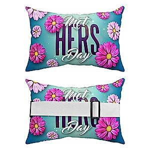 Recliner Head Pillow Ledge Loungers Chair Pillows with Insert Mother'S Day Pink Daisy Blue Lumbar Pillow with Adjustable Strap Outdoor Waterproof Patio Pillows for Beach Pool Chair, 2 PCS
