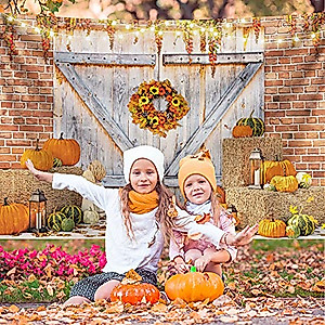 LIVUCEE 10x8ft Polyester Fall Rustic Farm Door Photography Backdrop Autumn Thanksgiving Pumpkin Harvest Barn Background for Children Birthday Party Banner Decoration Photobooth