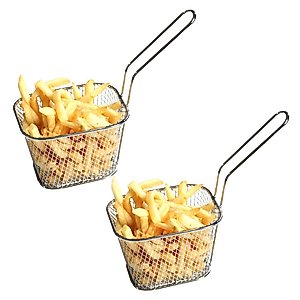 2 Pieces Mini Square Fry Baskets 3.7×1.65×2inch Odowalker Table Serving Frying Fries Chips Baskets French Fries Desk Food Presentation Mesh Basket Kitchen Cooking Tool