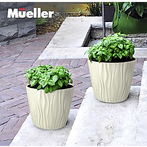 Mueller European-Made 5/1 Plant Pots 6/7.5/9.2" - Flower Pots Set with Inner Drainage for Indoor and Outdoor Use - Modern Decorative Planters for Plants, Flowers, and Herbs - Beige