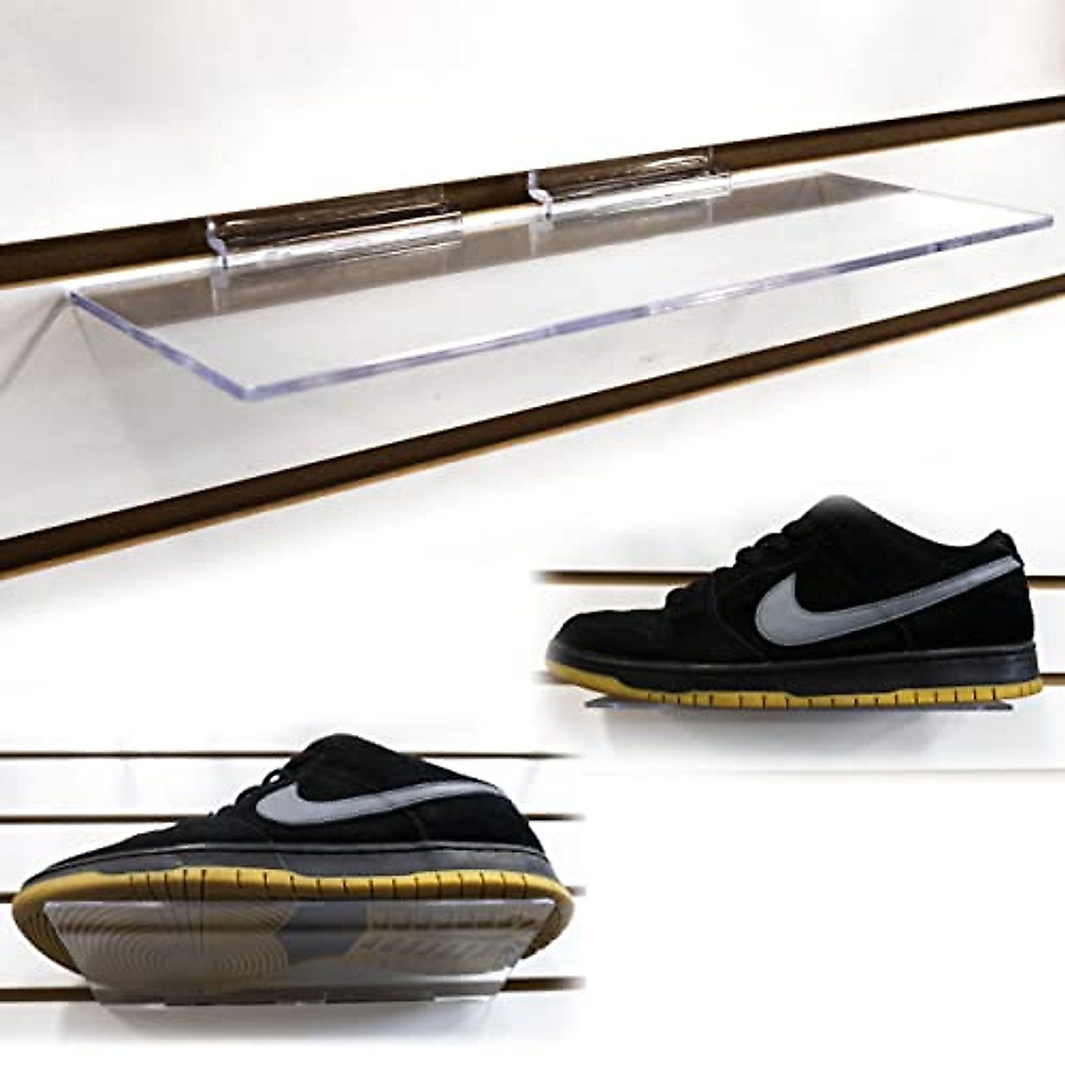STORE FIXTURES DIRECT Clear Acrylic Slatwall Shoe Shelf, 4" D x 10" L Flat Acrylic Shoe Display Shelf, 20 Pack