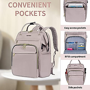 EMPSIGN Laptop Backpack for Women 15.6 Inch Travel Work Backpack, 35L Waterproof Backpack Pures with USB Port &amp; RFID Blocking, Largre Capacity Casual College Backpack, Grey Pink