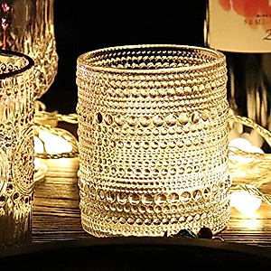 Bandesun Romantic Water Glasses, 12 oz Hobnail Drinking Glasses Set 6, Embossed Vintage Glassware Set for Beer, Cocktail, Soda, Beverage clear