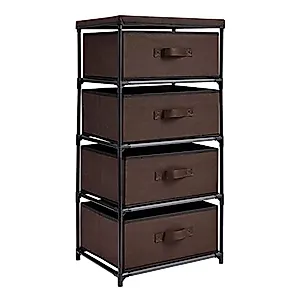4-Tier Drawer Dresser for Bedroom, Clothes Organizer, Fabric Storage Tower for Clothing, Linens, Closet, Easy Assembly, Durable Materials (Dark Brown, Tall, 16.5x13.2x33.4 in)
