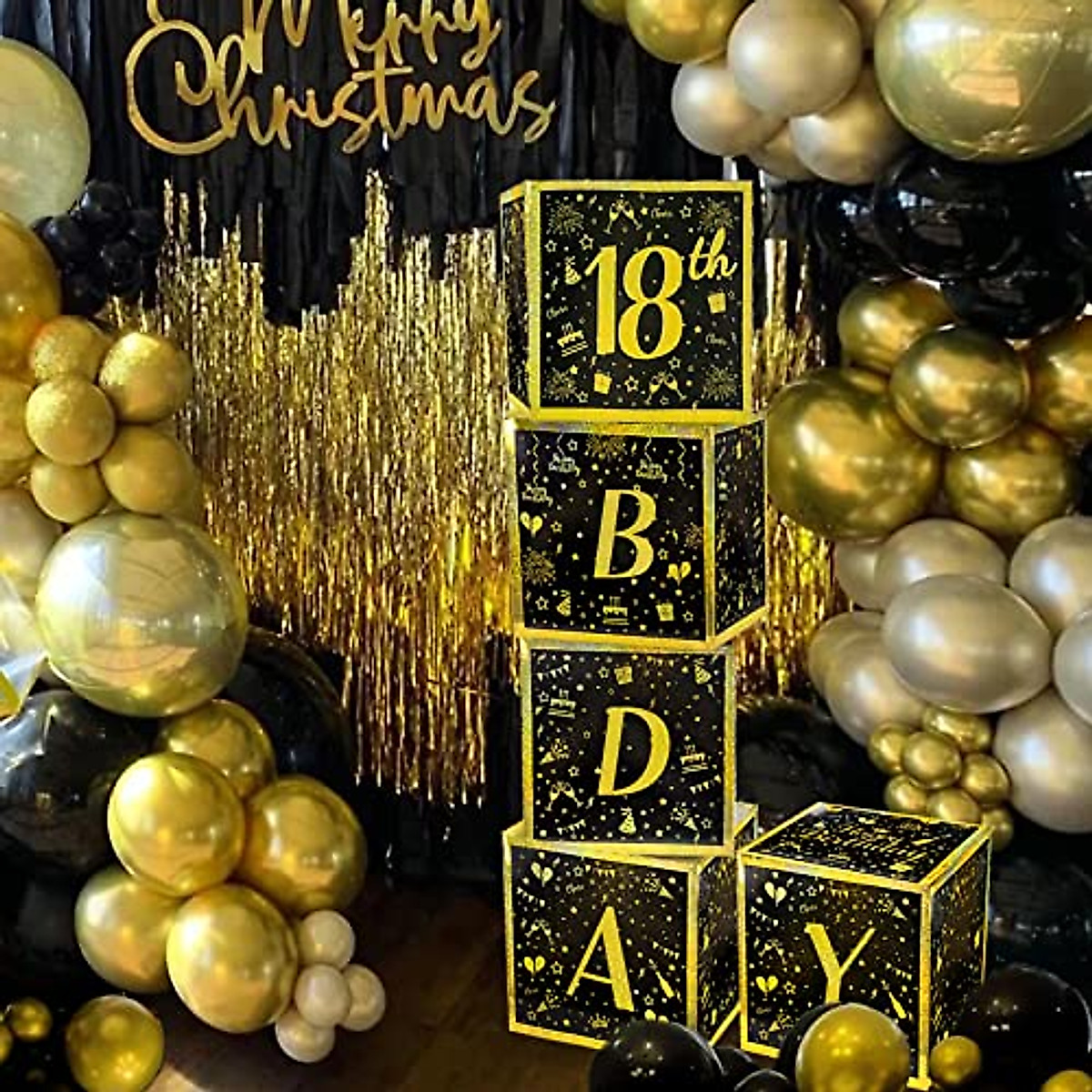 UNIIDECO Birthday Letter Boxes for Party, Black and Gold Birthday Decorations with Number and Letters for 1st 2nd 16th 21th 30th 40th 50th 60th 70th 80th 90th 100th Birthday Decor