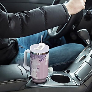 PaChyLuu 40 oz Insulated Tumbler with Handle and Straw Lid, Lilac Flowers Leak-Proof Stainless Steel Travel Coffee Mug for Car Cup Holder