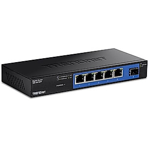 TRENDnet 5-Port Gigabit Compact Metal Desktop Switch with SFP Slot, TEG-S51SFP , Fanless Design, Wall Mountable, Lifetime Protection, Black