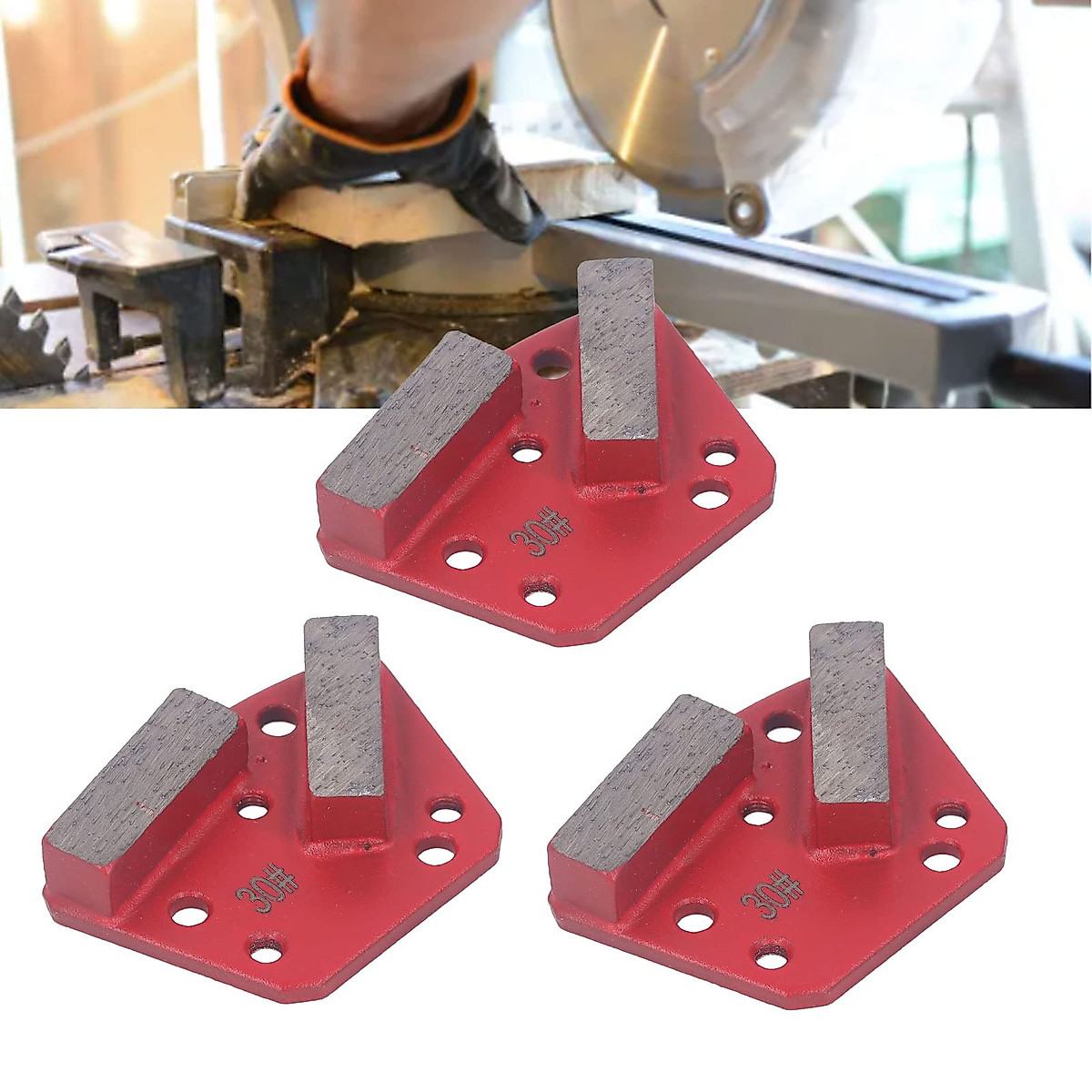 Diamond Grinding Shoes, 3Pcs 30 Grits Trapezoid Concrete Floor Cutting Tool Red with 2 Long Straight Teeth, for Polishing of Concrete