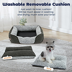 Miguel Washable Cat Beds for Indoor Cats with Removable Cushion, Easy to Wash Small Pet Sofa Bed with Side, Rectangle Bolster Kitten Bed Calming Cuddle Puppy Bed with Anti-Slip Bottom, Gray 20 Inch