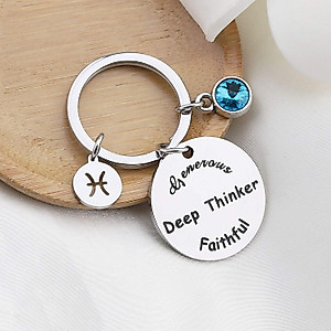 bobauna 12 Zodiac Constellation Keychain Birthstone Astrology Horoscope JewelryBirthday Gift Gift For Family Friend (deep thinker faithful keychain)