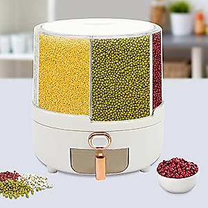 Eapmic 360° Rotatable Cereal Dispenser, One-Click Rice Output, Visible Round Multigrain Tank Cup Dry Rice Container Food Dispenser Sealed Grains Cans Grain Storage Tank for Storage Small Beans