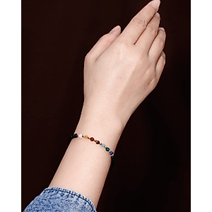 Jewever 7 Chakra Bracelets for Women Real Stone Lucky Rope Crystal Bead Bracelet Crystals and Healing Stones Jewelry Birthday Gifts (Black Obsidian)