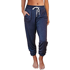 AUTOMET Sweatpants Women with Pockets Lounge Casual Pajama Pants Joggers Fall Clothes Spring Outfits Resort Wear 2025 Navy Blue L