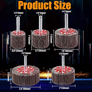 Mixiflor 20 Pcs 5 Sizes 60/80/120/240 Grits Abrasive Flap Wheel Sander, 1/4 Inch Shank Flap Wheels for Drill, Die Grinder Flap Wheel,Flap Wheel Sander for Drill