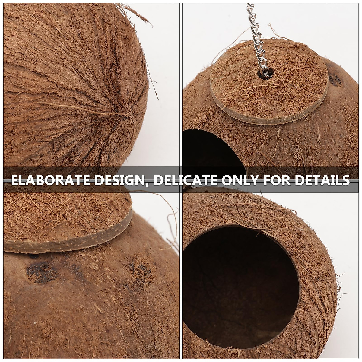 balacoo 2pcs Coconut Parakeet Nesting Box - Hanging Bird Nest Hut Natural Coconut Birdhouse Cage, Bird Hideout, Breeding Nest for Parrot Parakeet and Small Birds