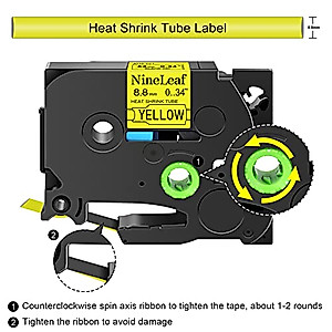 NineLeaf 3 Pack Compatible Label Tape Replacement for Brother P-Touch Black on Yellow 8.8mm 0.34'' HSe-621 HSe621 HS-621 HS621 Heat Shrink Tubes Work for Ptouch PT-D800W D600 P710BT P750W P900W