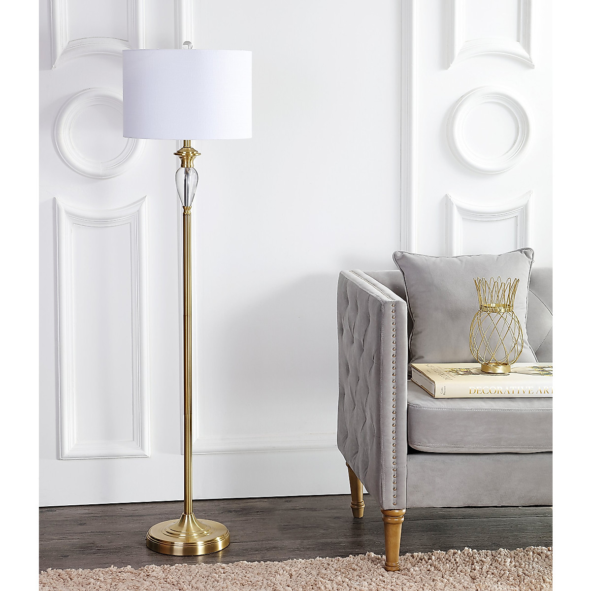 JONATHAN Y JYL2030A Evelyn 60" Crystal/Metal LED Floor Lamp Contemporary,Transitional,Traditional for Bedrooms, Living Room, Office, Reading, BrassGold/Clear