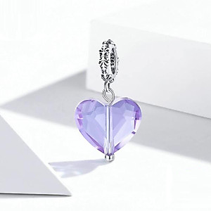 Meetccy charm Love You Lock Key fit Pandoras Charms Bracelets 925 Sterling Silver Charms Dangle Heart Beads Birthday Anniversary Valentines Mothers Day Gifts for Women Wife Purple Love Charm