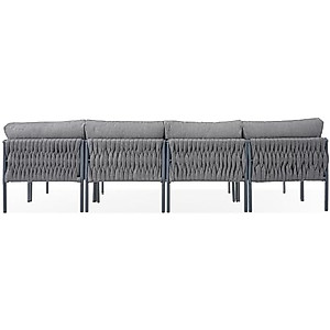 LOUHME 6-Pieces Aluminum Patio Furniture Set, Modern Metal Outdoor Conversation Set Sectional Sofa Set with Removable Olefin Extra Thick Cushions for Outdoor Space, Gray