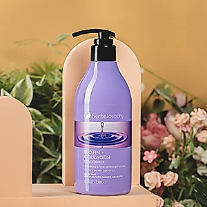 Herbalosophy 16.9 Fl Oz Biotin & Collagen Shampoo, Hair Growth Thickening Shampoo, Repair Dry, Damaged Thinning Hair, Infused with Vitamin B7 & Argan Oil, Free of Sulfate, Parabens and Gluten