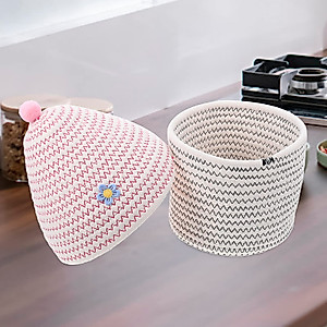 HANABASS Cotton Rope Storage Basket with Lid Small Woven Baskets Cute Toy Storage Basket Mini Storage Bins for Living Room Nursery Bathroom Desk Red