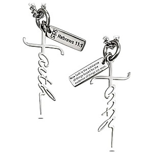 Shields of Strength Women's 14K Gold or Stainless Steel Faith Cross Pendant Necklace Hebrews 11:1 Bible Verse Christian Gifts Religious Jewelry Girl