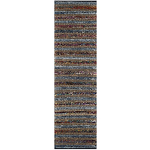 SAFAVIEH Cape Cod Collection Runner Rug - 2'3" x 12', Blue & Multi, Handmade Flat Weave Braided Stripe Cotton & Jute, Ideal for High Traffic Areas in Living Room, Bedroom (CAP361A)