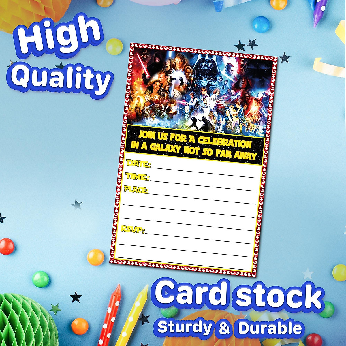 Set of 30 Invitation Cards Star Wa -Themed Happy Birthday Invitation Cards - Lightweight (230g), Postcard Style Invites for the Perfect Party Pack