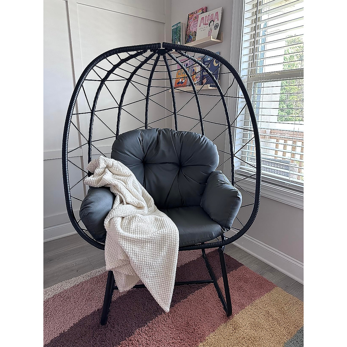 YITAHOME Egg Chair with Stand Outdoor Indoor Egg Lounge Chair Cushion Wicker Chair Rattan Chair Included for Patio, Garden, Backyard, Porch, Gray