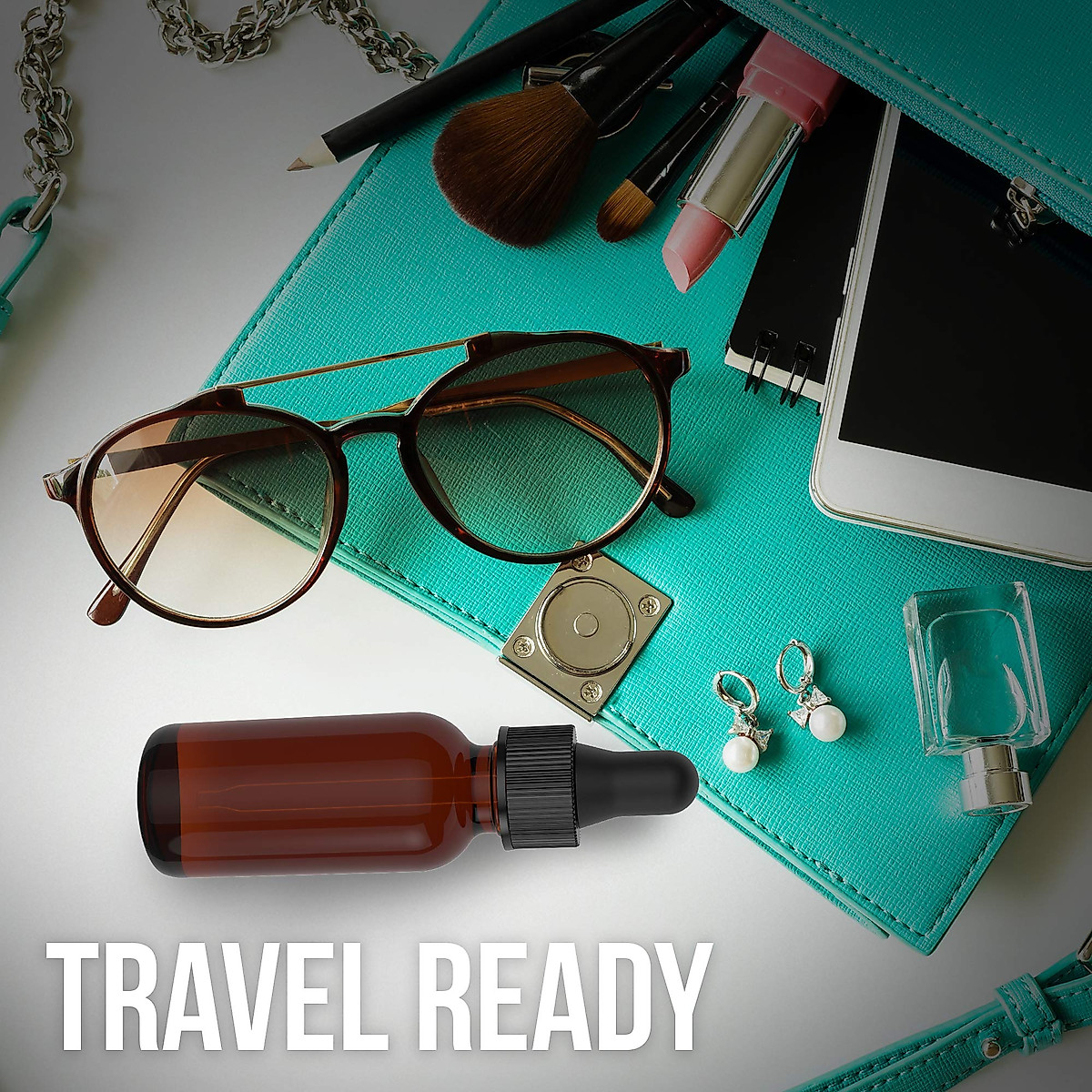 Nylea 8 Pack Essential Oil Bottles - Round Boston Empty Refillable Amber Bottle with Glass Dropper for Liquid Aromatherapy Fragrance Lot - (1 oz) 30ml