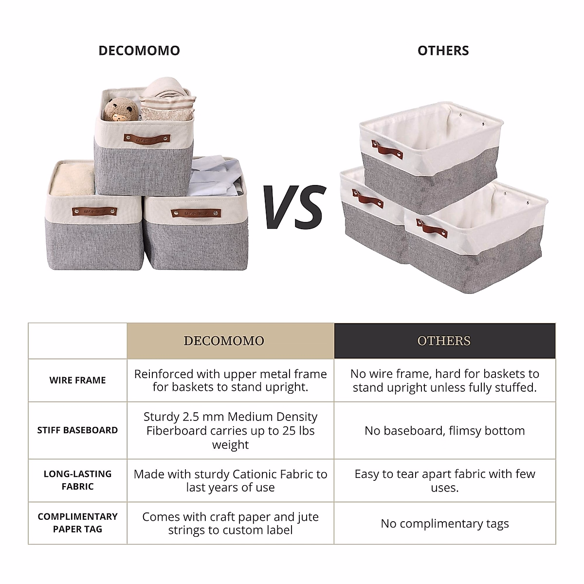 DECOMOMO Storage Bins Fabric Storage Baskets for Shelves, Linen Closet Organization Toys Nursery (Grey and White, XL - 3 Pack)