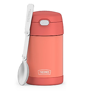 THERMOS FUNTAINER 16 Ounce Stainless Steel Vacuum Insulated Food Jar with Folding Spoon, Apricot