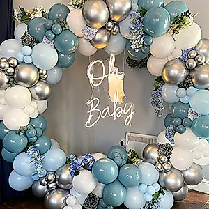 Dusty Blue Balloon Garland Arch Kit 145pcs Slate Blue White Silvery Chrome Latex Balloons for Boy Birthday Baby Shower Bridal Shower Anniversary Party Decorations
