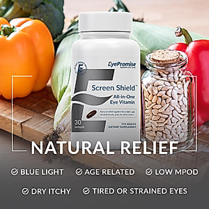 EyePromise Screen Shield All-in-One Eye Vitamin | Omega–3 Fish Oil, Bilberry, Lutein, Zeaxanthin, Vitamins A, C, B12, Zinc | 30 One-A-Day, Easy-Swallow Softgel Capsules