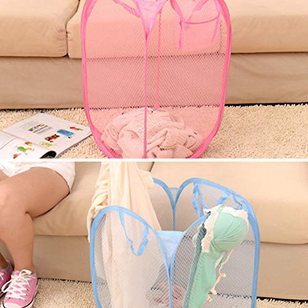 ifundom Laundry Hamper, Folding Mesh Laundry Basket with Durable Handles, Collapsible Clothes Hampers for Kids Room, College Dorm, Travel