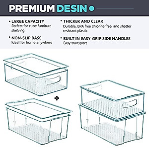 Hudgan 8 PACK Multi-size Clear Storage Bins Set, Stackable Pantry Organization and Storage Containers with 2 Lids, Perfect for The Home Edit and Cabinet Organizers