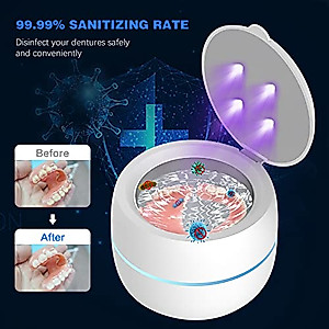 Voraiya®Retainer Cleaner, Ultrasonic Cleaner for Dentures, Aligner, Whitening Trays, Night Dental Mouth Guard,Ultrasonic Jewelry Cleaner Machine,5 minutes/10 Minutes Automatic Timed Shutdown(White-1)