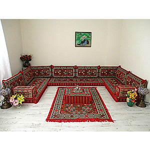 Arabic U Shaped Floor Sofa, Arabic Floor Seating, Arabic Majlis Sofa, Arabic Couches, Arabic Living Room Furniture