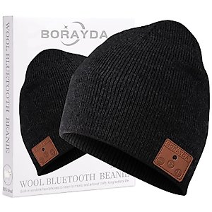 BORAYDA Bluetooth Beanie, Bluetooth 5.2 Wool Hat HD Stereo,24 Hours Play Time,Built-in Microphone, Men's/Women's Christmas Electronic Gift (Black)