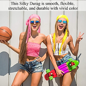 SATINIOR 12 Pieces Silky Durag Long Tailed Turban Headwear Beanie Cap Headwraps for Men Women Running Fitness Cycling Hiking Camping, Multiple Colors, Multicoloured, Medium