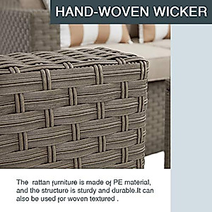 SOLAURA Patio Furniture Set Outdoor Conversation Set All Weather Wicker Furniture 4 Pieces Sectional Sofa Set with Tempered Glass Coffee Table-Gray