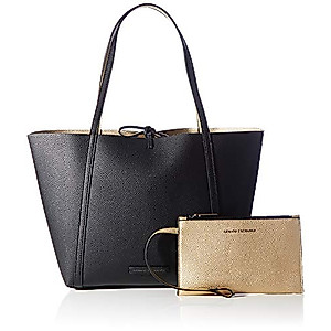 A|X ARMANI EXCHANGE womens Reversible Pebbled Tie Eco Leather Tote Bag, Black/Gold-black/Gold, One Size US