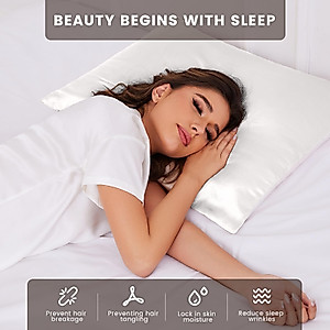 THXSILK 100% Mulberry Silk Pillowcase with Cotton Underside, Silk Pillowcase for Hair and Skin, Standard Size Grade 6A+ Mulberry Silk, Soft Breathable Pillow Cover with Zipper, 1 Pack (White,Standard)