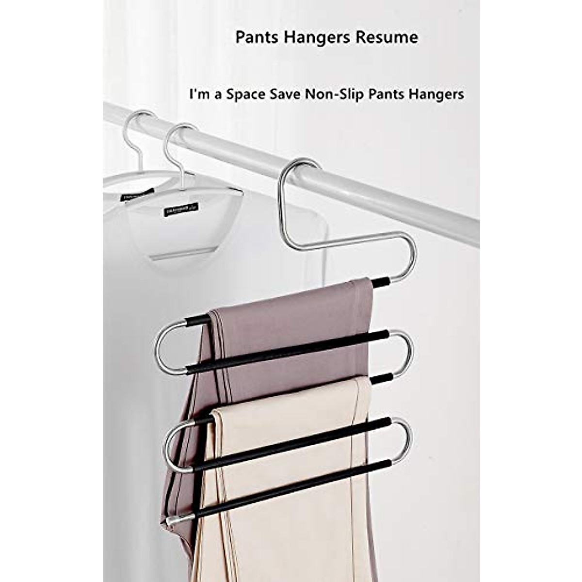 devesanter Pants Hangers Space Save Non-Slip 4 Pack S-Shape Trousers Hangers Stainless Steel Clothes Hangers Closet Storage Organizer for Pants Jeans Scarf Hanging Black