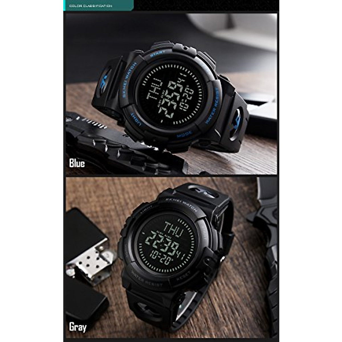 Men’s Military Sports Digital Watch with Survival Compass 50M Waterproof Countdown 3 Alarm Stopwatch (Black) (Black) (Black)