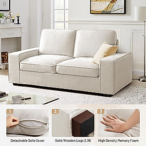 EASELAND 71.25" Loveseat Sofa Couch for Living Room, Chenille Modern Sofa Couch, Deep-Seated Sofa with Solid Wood, Metal and Removable Cover Easy to Install (2 Seats, Beige)