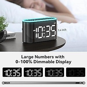 Odokee Loud Alarm Clock Radio for Heavy Sleepers, 7 Color Night Light, Easy to Set, 0-100% Dimmer, 3 Sound Adjustable Volume, FM Radio w/Sleep Timer, USB Charger, Digital Alarm Clock Radio for Bedroom